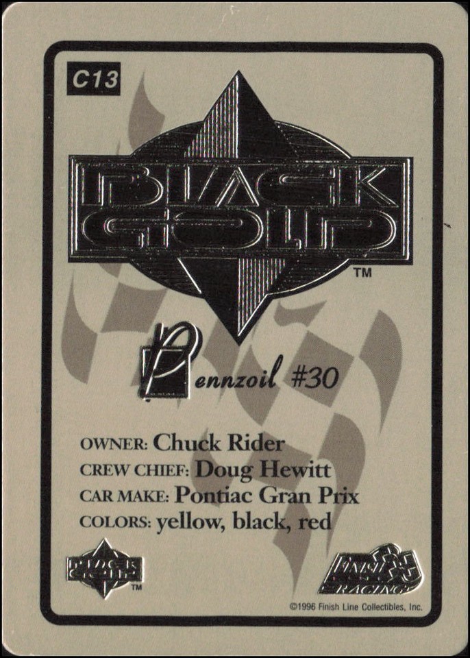 1996 Finish Line Black Gold #C13 Johnny Benson's Car Bahari Racing | eBay