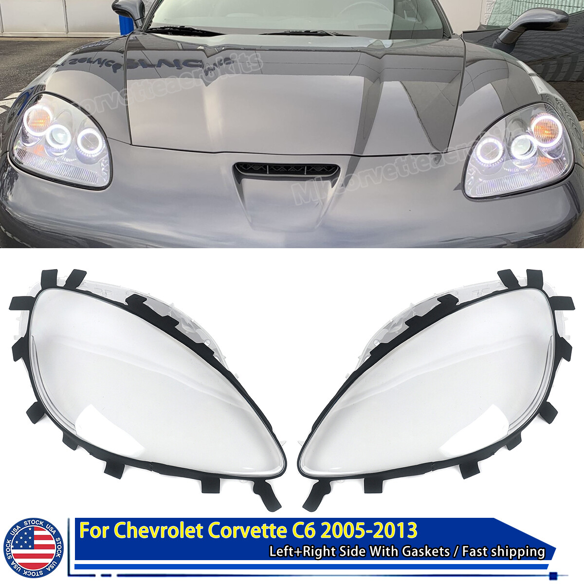 2005-2013 Corvette Lens Replacement Headlight Lens Set For 2005-2013 C6 ...