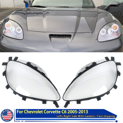 For Corvette C6 2005-2013 Pair Clear Headlight Lens Hanglamp Covers ...