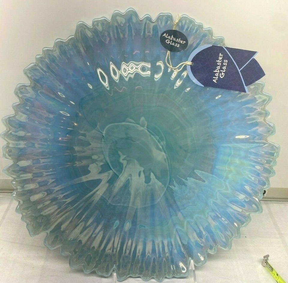 Charger Serving Platter Blue Wavy Alabaster Glass Iridescent Glass New ...