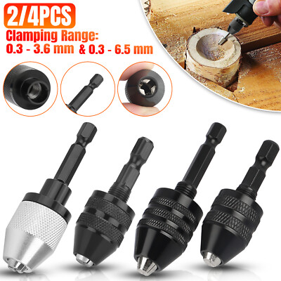 2/4x 1/4"Hex Shank Keyless Chuck Adapter Drill Bit Quick Change Driver ...