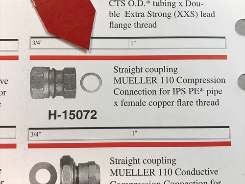 MUELLER 1” H-15072 STRAIGHT COUPLING 110 COMPRESSION IPS PE PIPE X ...