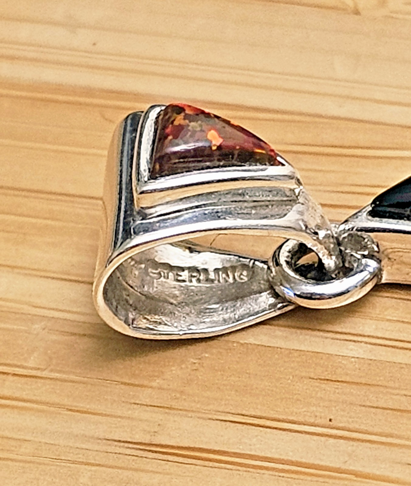 Calvin Begay Inlay Triangle Pendant, Sterling Silver, Tiger's Eye, Opal ...