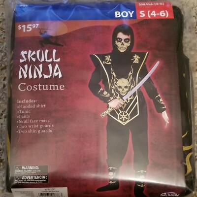 NEW Halloween Skull Ninja Costume (6 pieces) Boy Size Small (4-6) NIP ...
