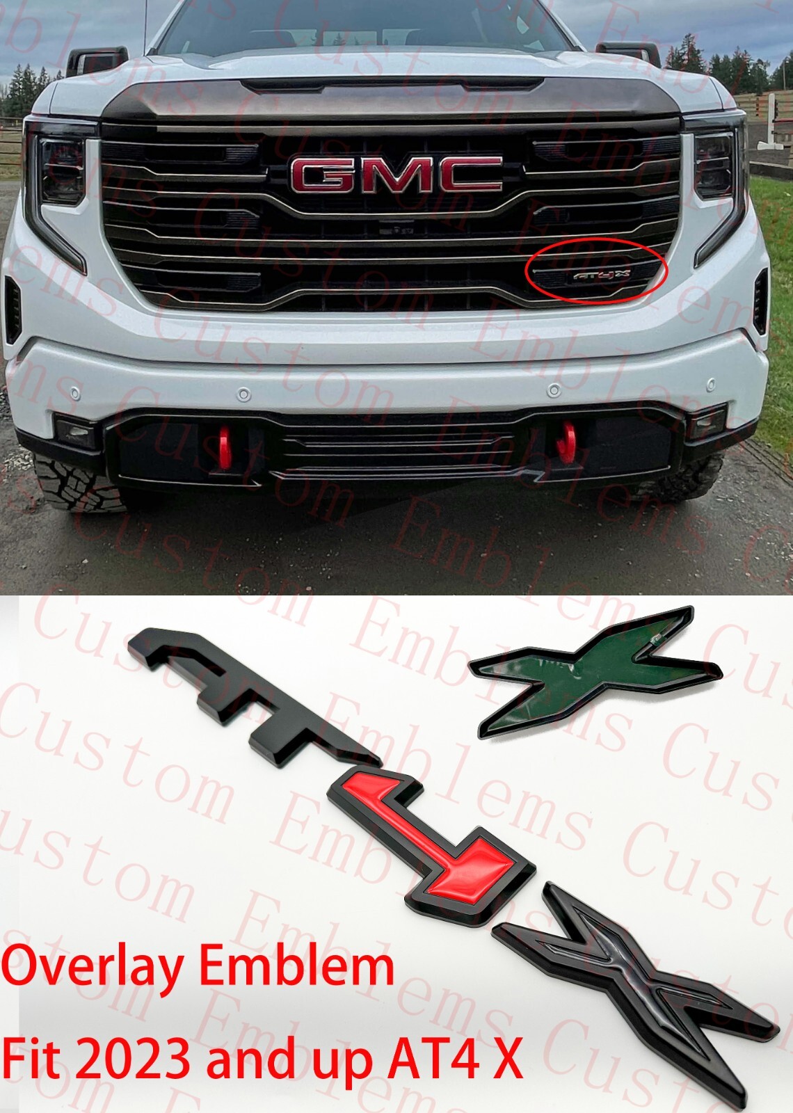 Front Grill Matte Black AT4X OVERLAY Emblem 2023+ GMC Sierra 1500 | eBay