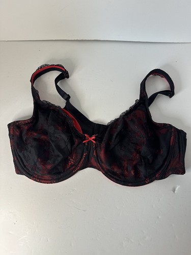 Cacique 40DD Full Coverage black red lace bra unlined | eBay