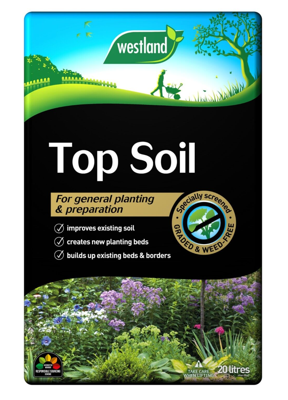 TOP SOIL 20 LITRES ESSENTIALS BEDS BORDERS LAWNS GARDEN COMPOST NEW 20L ...