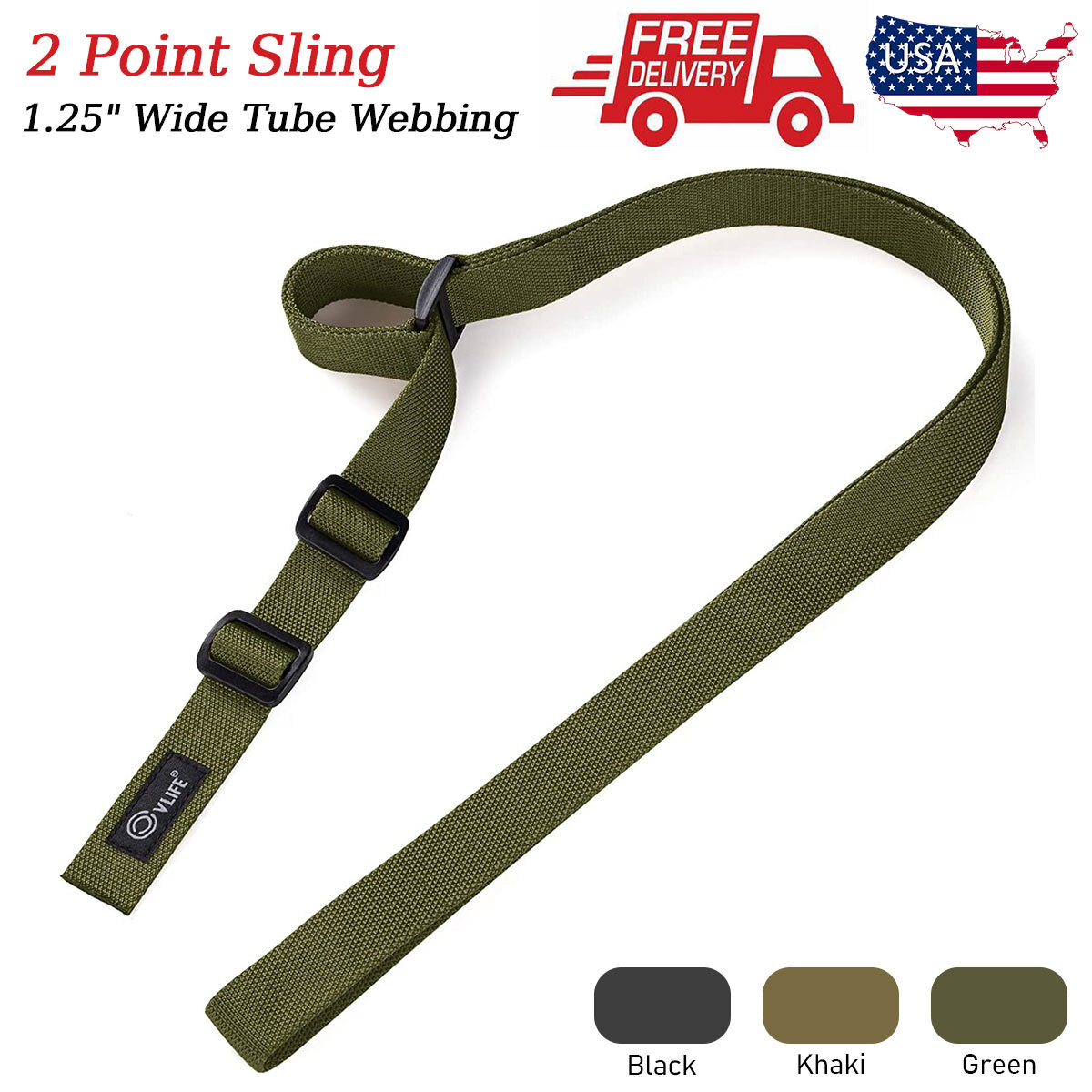 1.25" Wide Rifle Gun Sling Nylon Webbing Strap Adjustable 2-Points w ...