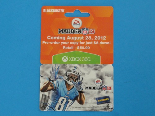 XBOX 360 MADDEN 13 BLOCKBUSTER VIDEO GAME PRE-ORDER GIFT CARD -NO VALUE ...