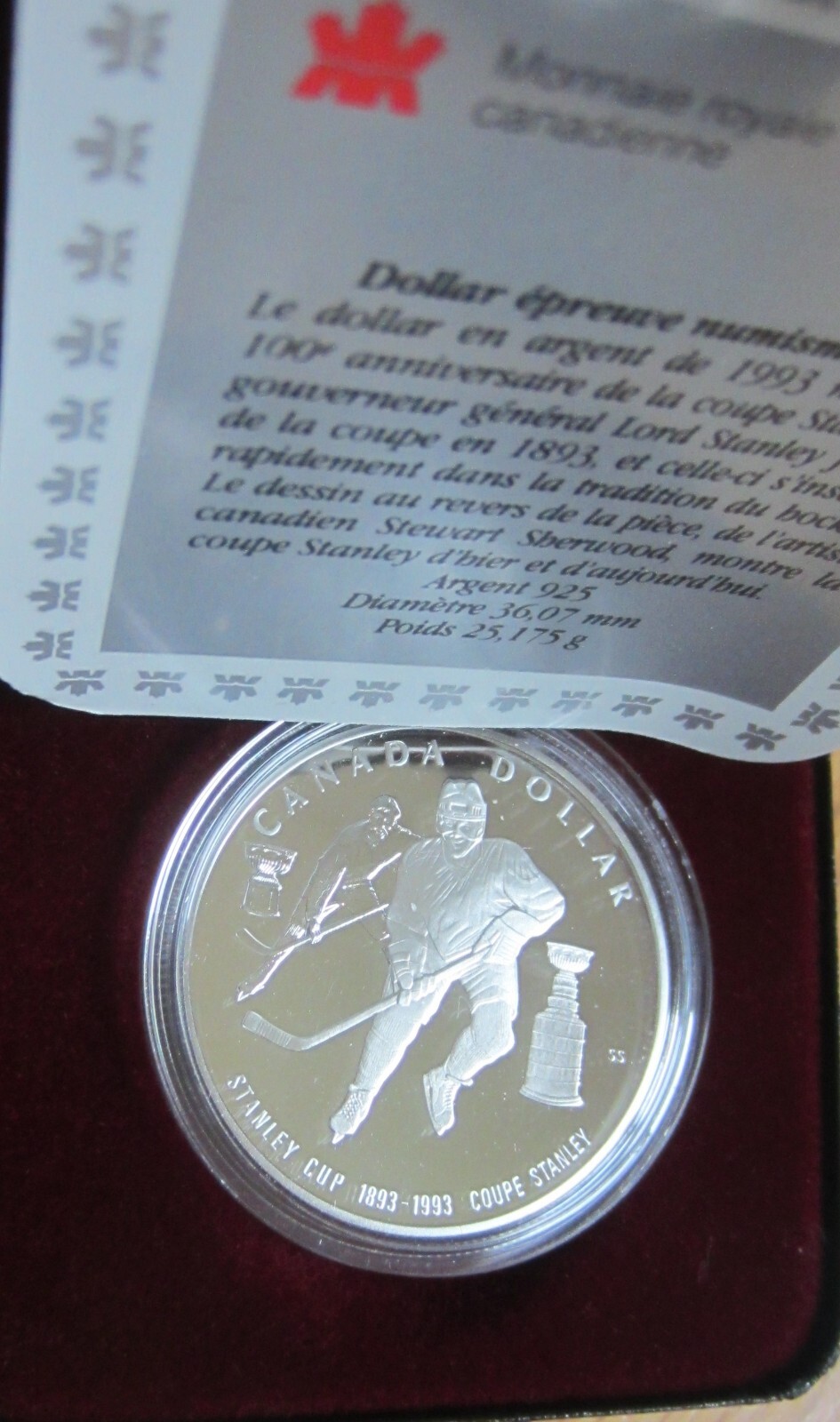 1993 Canada Stanley Cup Centennial Proof Silver Dollar Coin Mint UNC $1 ...