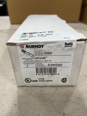 Box of (2) Burndy YA32A3 Hylug 400 MCM AL 2 Hole Compression Lug | eBay