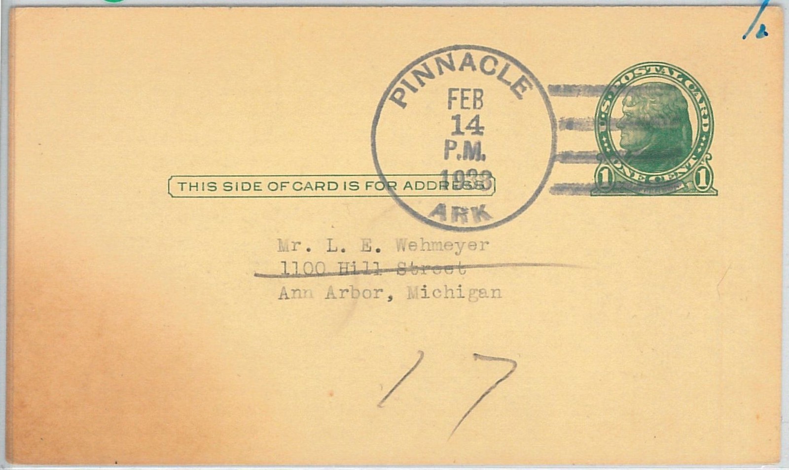 64623 - USA - POSTAL HISTORY: STATIONERY CARD 1938 from PINNACLE ...