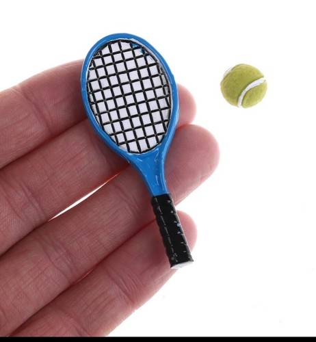 Miniature Dollshouse Tennis Racket Blue & Tennis Ball 1:12th Scale ...