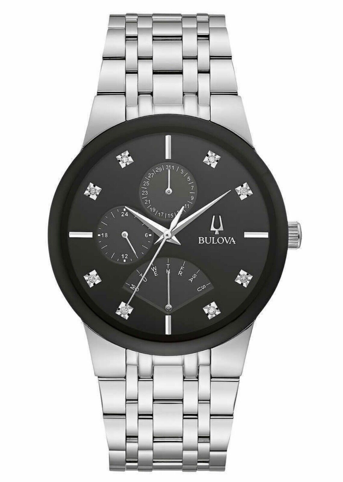 Bulova Multi-function Diamond Accented Black Dial Men's Watch (96D144 ...