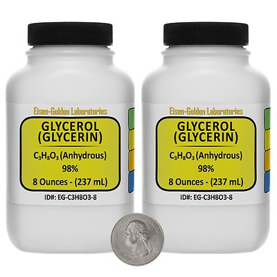 Glycerol [C3H8O3] 98% AR Grade Fluid 16 Oz in Two Space-Saver Bottles ...