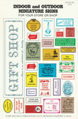 Dollhouse Miniature Gift Shop Sign Set Lots of Variety Over 25 Signs ...