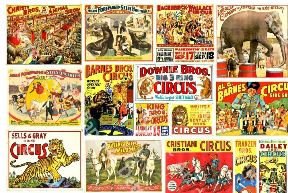 34 Circus Posters for Model Trains & Dollhouse Miniatures, 1 STICKER ...