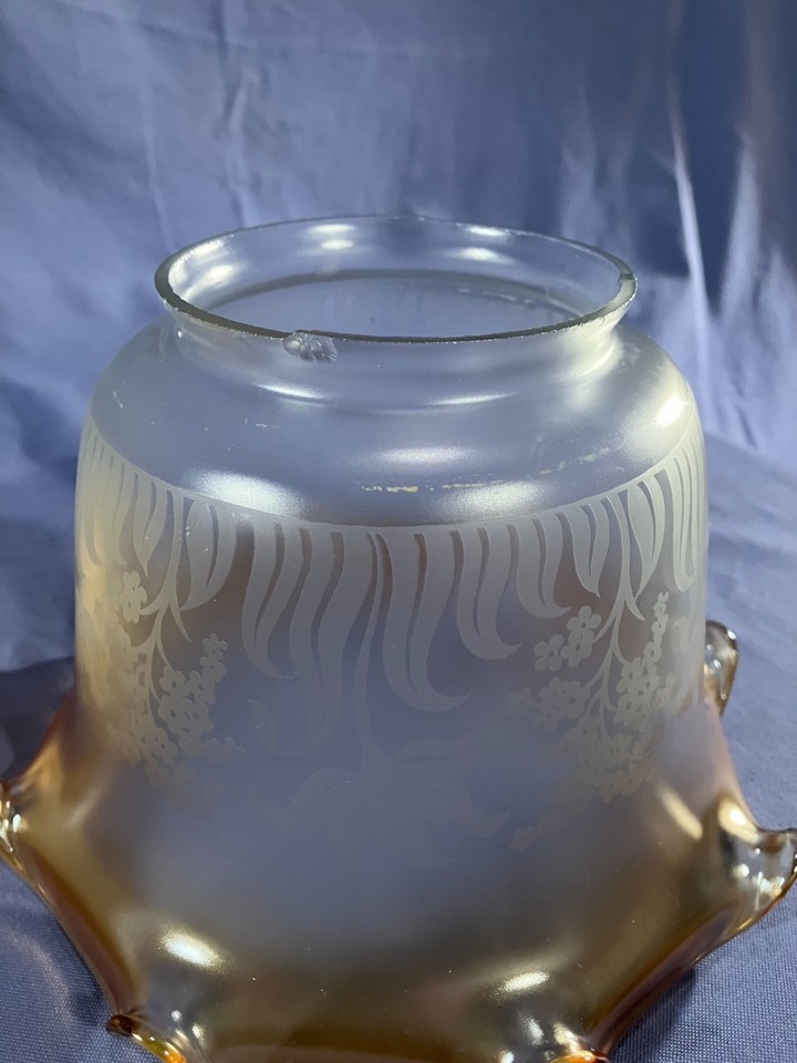 Antique Vianne Glass Lamp Shade 4" fitter, 8 1/4 " Ruffled Amber Edge 5 ...