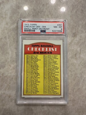 1972 Topps Checklist 264-394 Small Print On Front PSA 8 NM-MT #251 ...