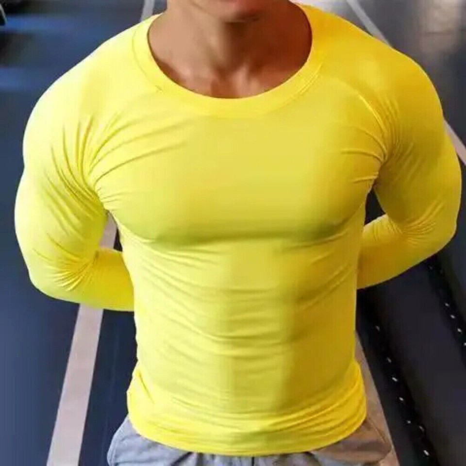 Men's Workout Athletic Long Sleeve Compression Shirts Dry Fit Sports ...