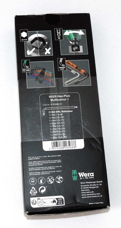 Wera 950/9 Metric 9-Piece Hex-Plus L-Key Hex Set NEW Multi-Color ...