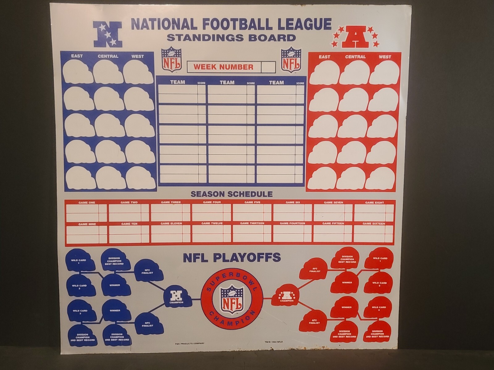 1994 NFL National Football League Steel Standings & Playoffs Board Sign ...