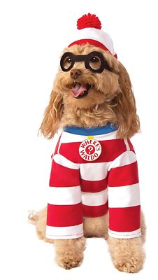 Woof Where's Waldo Striped Wally Book Fancy Dress Halloween Dog Cat Pet ...