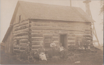 Log Cabin w man in sling House Home RPPC Real Photo Postcard | eBay
