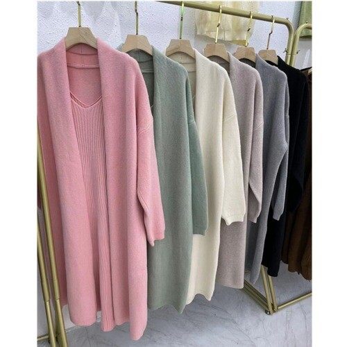Autumn Lazy Wind Long Cardigan 2 Pics Set Dress Womens Loose Long ...