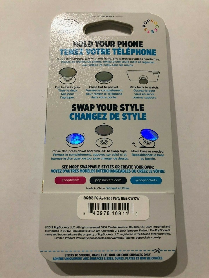 PopSocket Avocado Party Blue Phone Holder Grip PopSocket Pop Socket ...