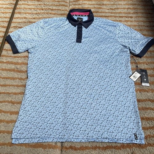 NEW Kenneth Cole Men's Blue Golf Print Polo Shirt Wicking UPF 50 ...