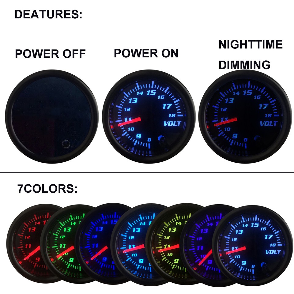 2" 52mm 7 Color LED 8V-16V Volt Gauge Volt Meter Universal ONLY FOR CAR ...