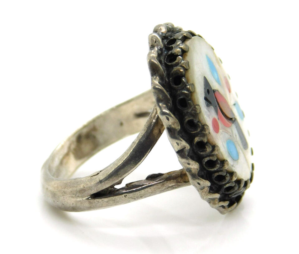 Unsigned 925 Sterling Silver Inlaid Stone Cardinal Bird Ring SZ 6 | eBay