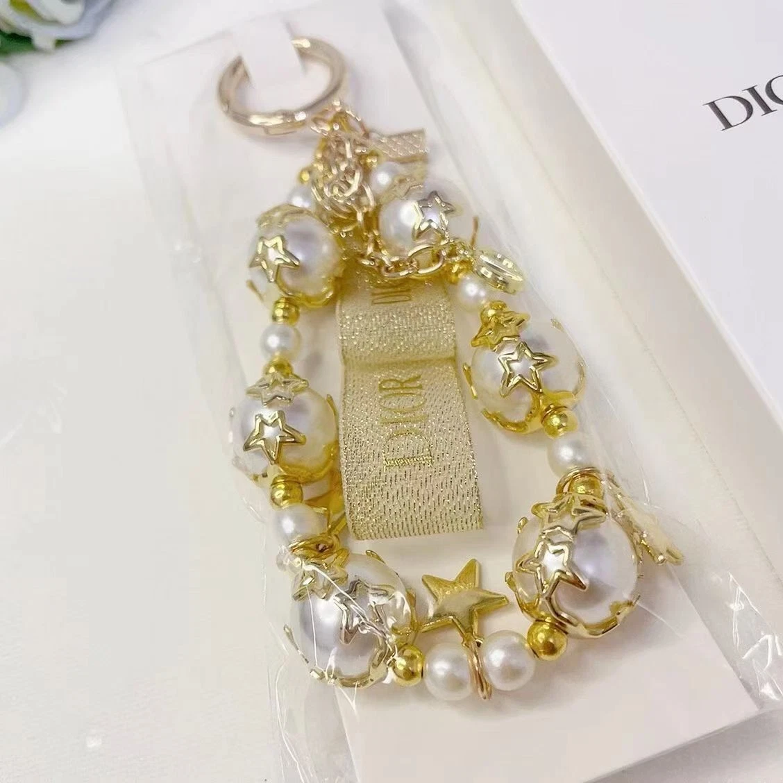 Dior New Novelty Pearls Star Charm Good Lucky Keychain Gift Key chain ...