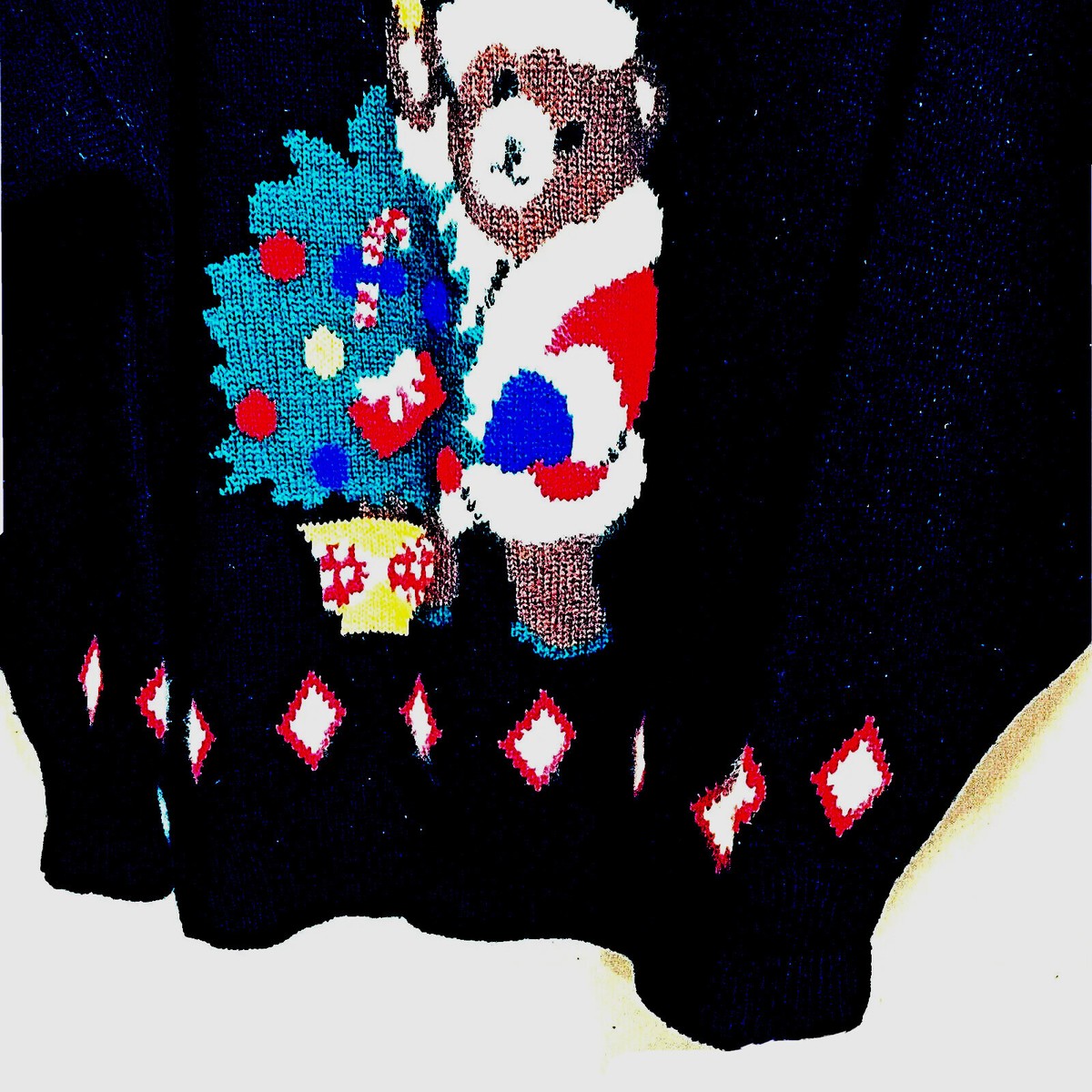 Christmas Black Wool Sweater Teddy Bear X-Mas Tree Women Sz Christmas Black Wool Sweater Teddy Bear X-Mas Tree Women Sz