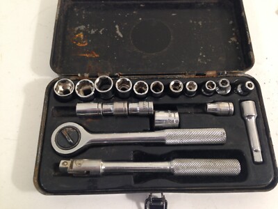 VTG 1/4" DRIVE SOCKET SET RATCHET MISC MIXED SOCKETS METAL BOX | eBay