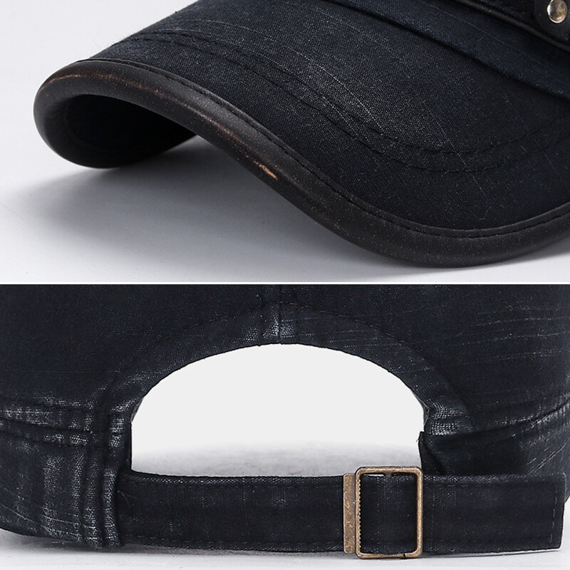 Classic Vintage Washed cotton Military Cap Flat Top Mens Adjustable ...