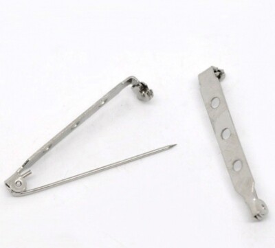 25pcs 39x5mm Brooch or Badge Backs, Pins, Bar Clasps,Silver tone Alloy ...