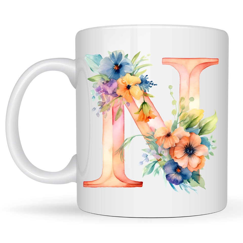 FLORAL Monogram Mug Personalized Name Coffee Cup Initial Letter 11 fl ...