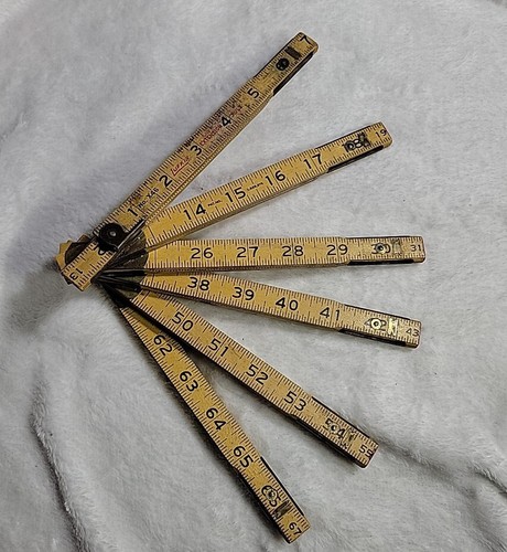 Vintage Lufkin X46 Extension Rule 72" Red End Folding Wood Ruler Brass ...