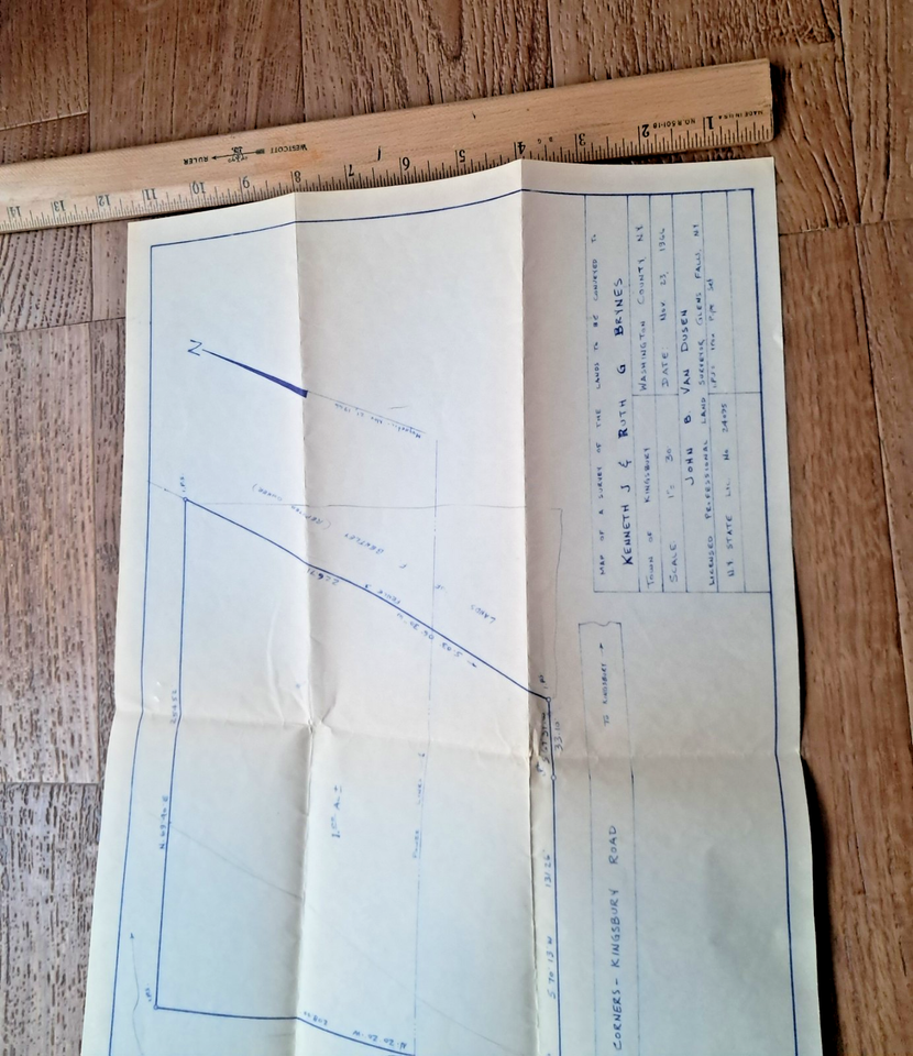 Hudson Falls NY Antique Land Survey Draw Map 1966 Oneida Corners ...