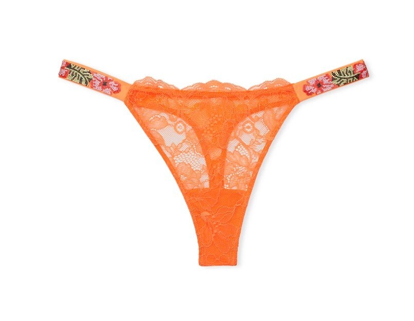 Victoria's Secret Rhinestone Size M Lace Orange Thong Panty - Limited ...