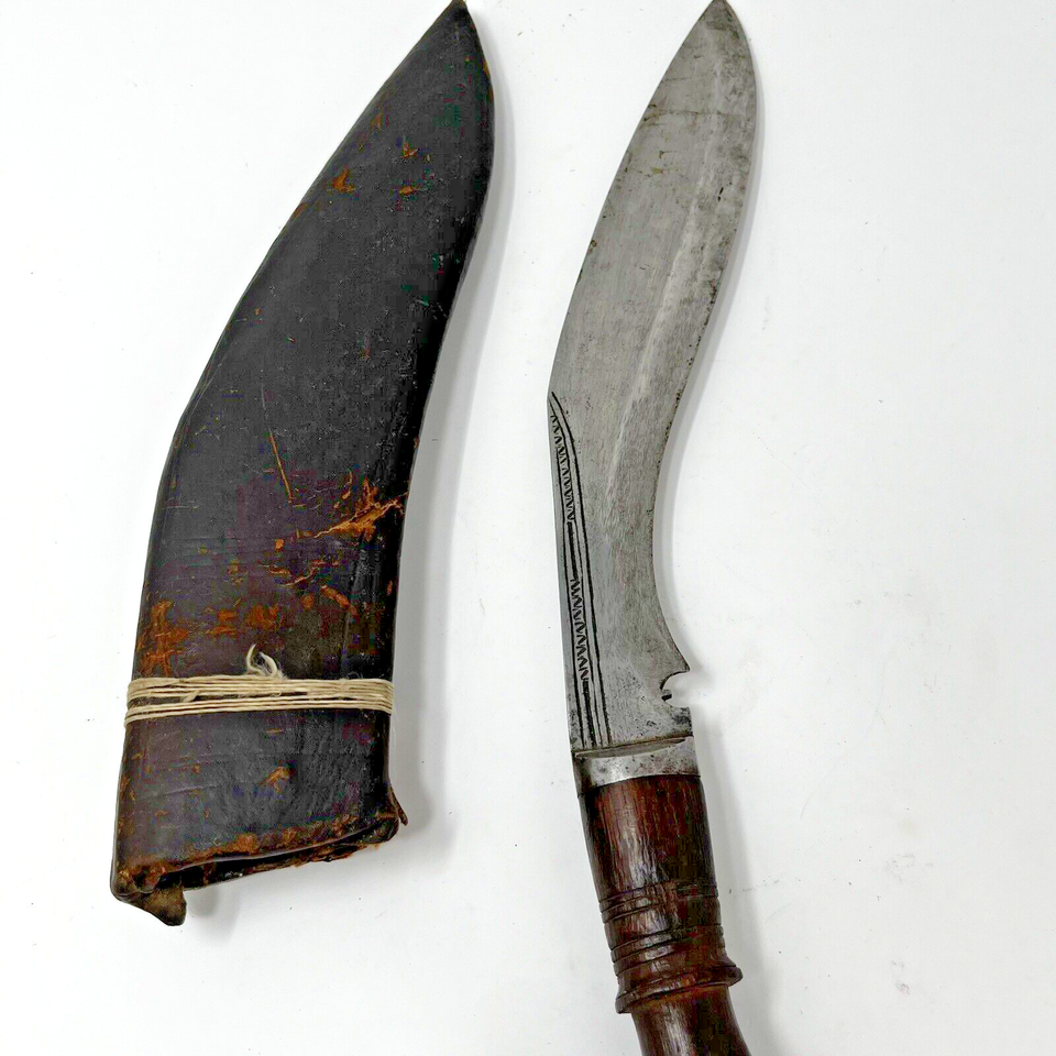 Vintage Indian Kukri Knife w/Notch & Flared Hilt w/Leather Sheath ...