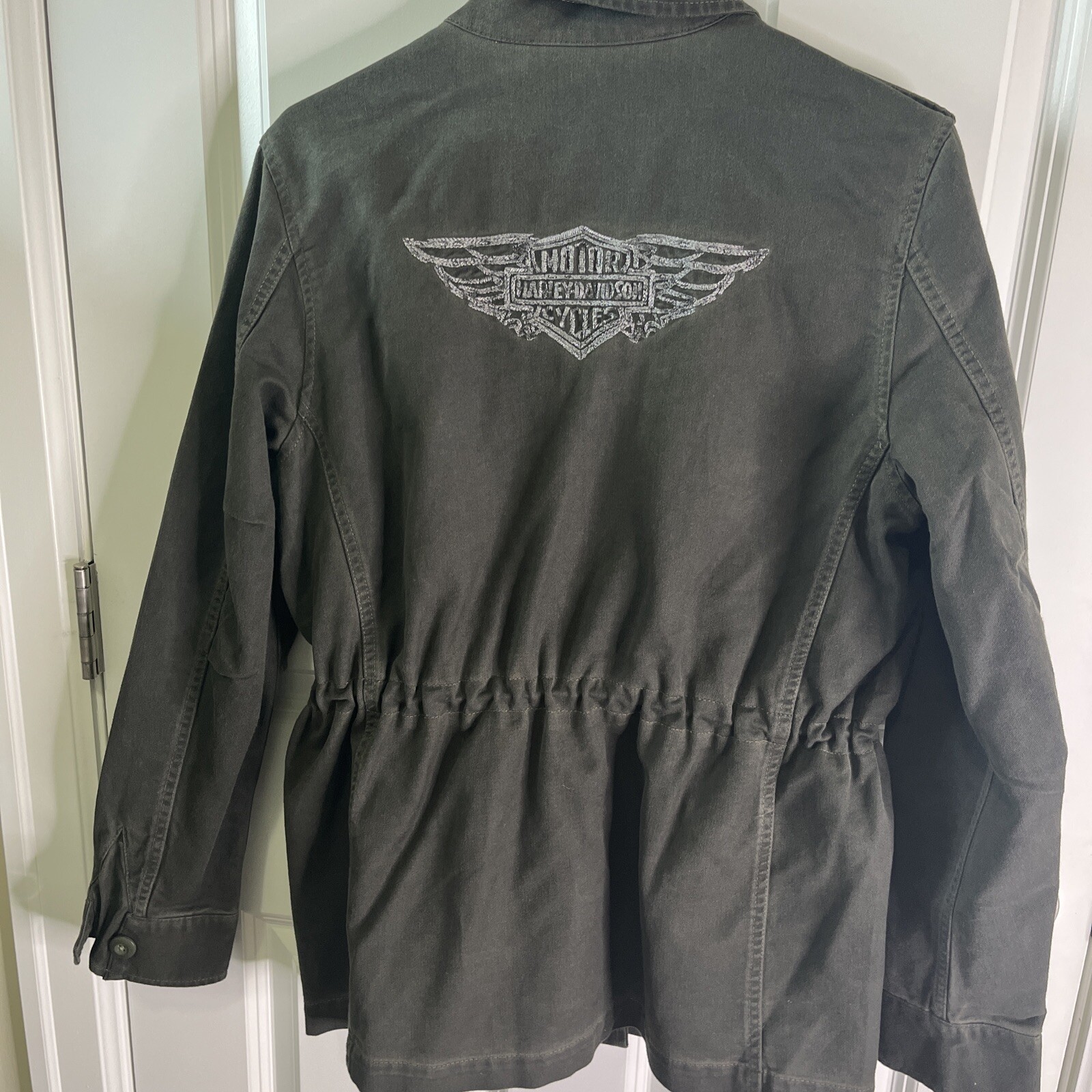Harley Davidson Full Zip Army Green Canvas Jacket Men… - Gem