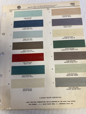 1960 EDSEL AUTOMOTIVE P.P.G., DITZLER Exterior Paint Color Chip ...