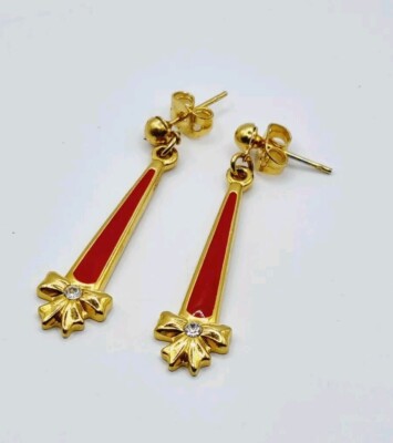 Beautiful Vintage Red Enamel Stud Bow Earrings. P165. | eBay UK
