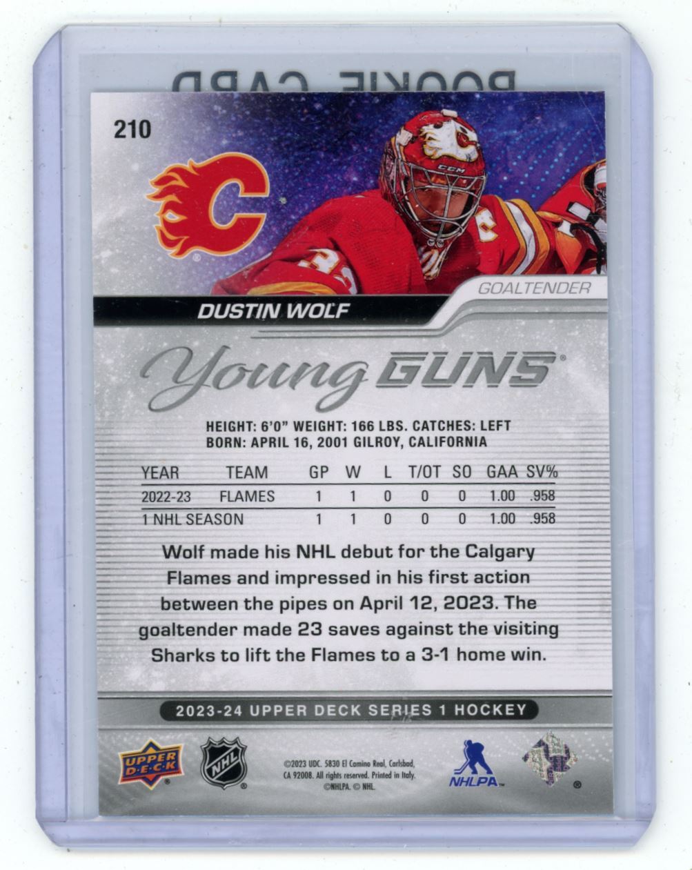 Dustin Wolf 2023-24 Upper Deck Young Guns Silver Outburst (Mivi) #210 ...