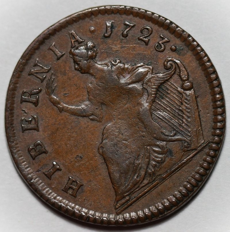1723 Woods Hibernia Halfpenny Colonial Copper Coin | eBay