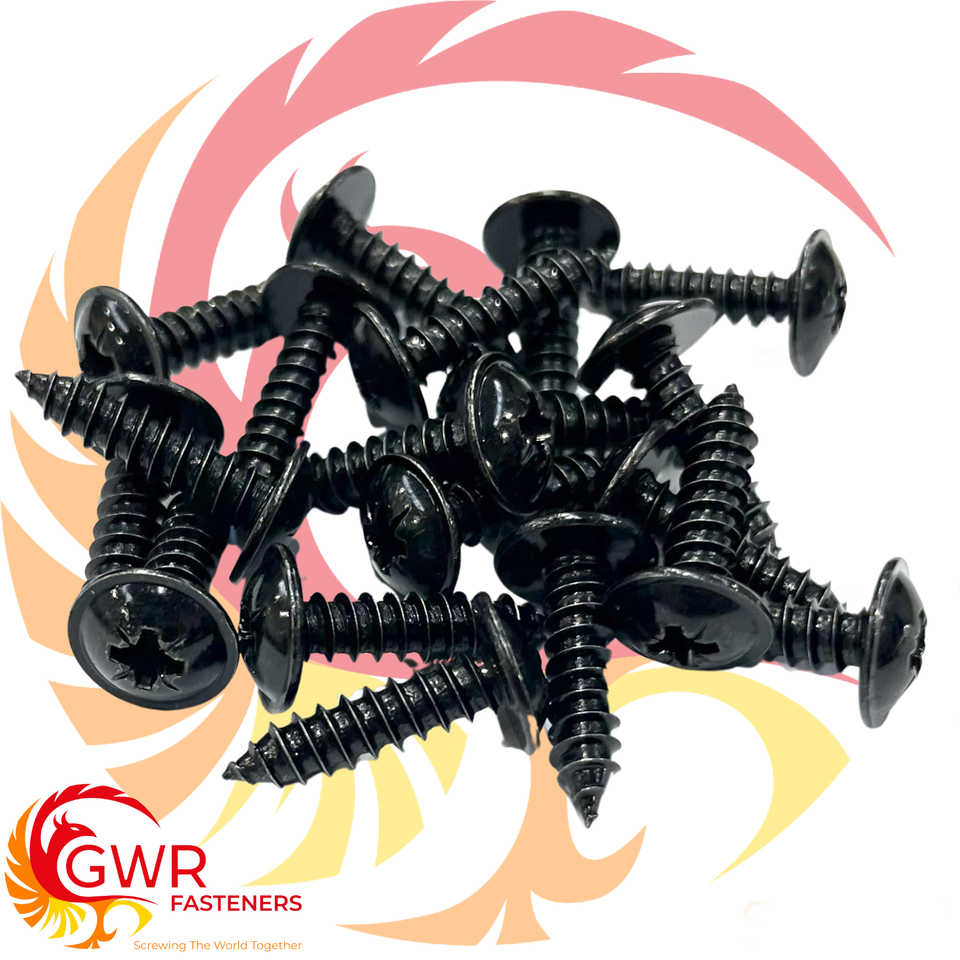 No 10 - (4.8mm) BLACK STEEL FLANGE PAN POZI SELF TAPPING SCREWS ...