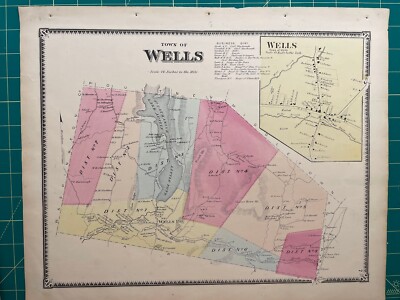 Map of Town of Wells, VT from 1869 Beers atlas | eBay